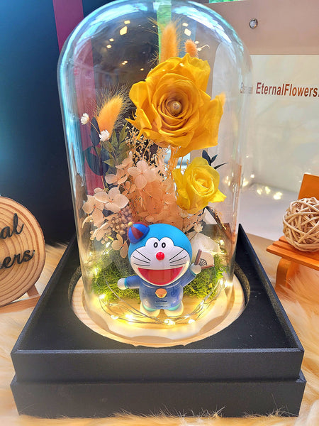 Doraemon Preserved Flower Dome With Yellow Roses