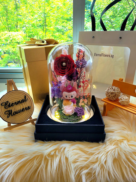 Premium Popmart Labubu Preserved Flower Dome With Red Roses